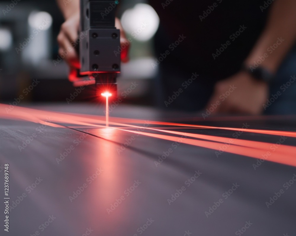 Laser level projecting bright grids on surface, showcasing precision ...