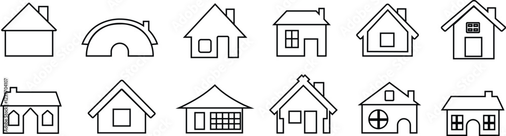 House building icons in line set. Home icon collection. Real estate ...