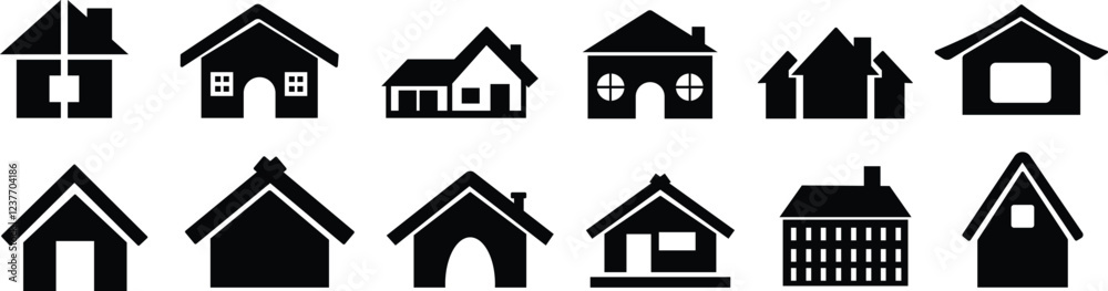 House building icons in flat set. Home icon collection. Real estate ...