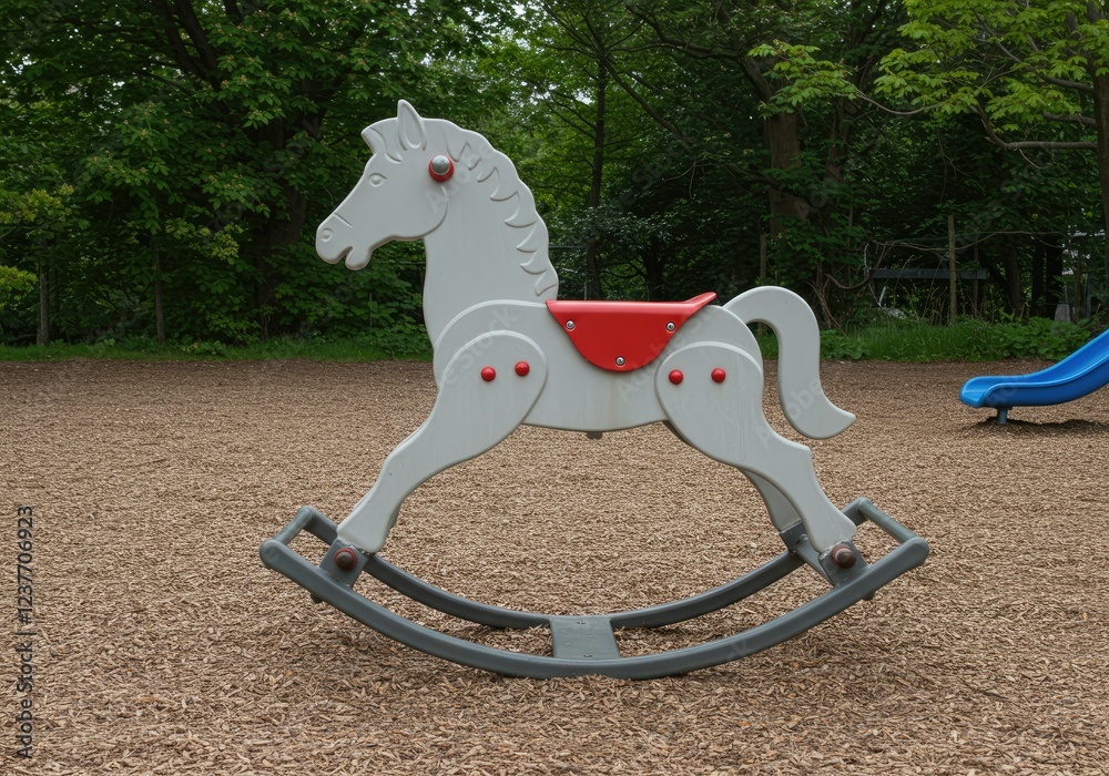 rocking horse made of steel as a toy for children in playground Stock ...