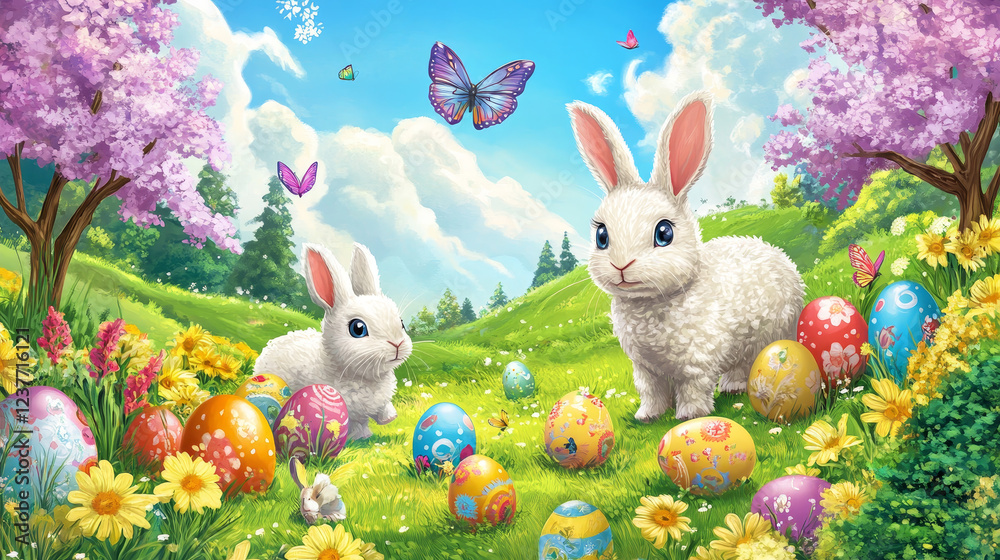 Easter egg hunt bunnies kids game of find ten differences, vector ...