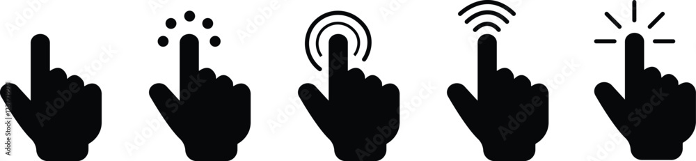 Click with hand cursor icon in flat set design. Isolated on transparent background Computer ...