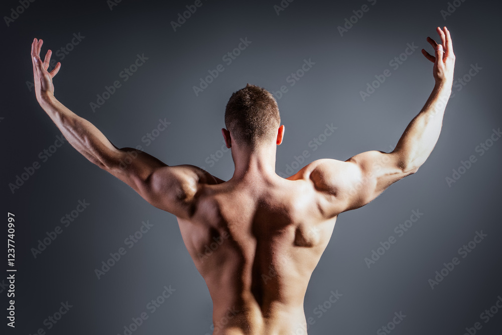 Masculine concept. Muscular model with abs. Sensual male body. Sexy man ...