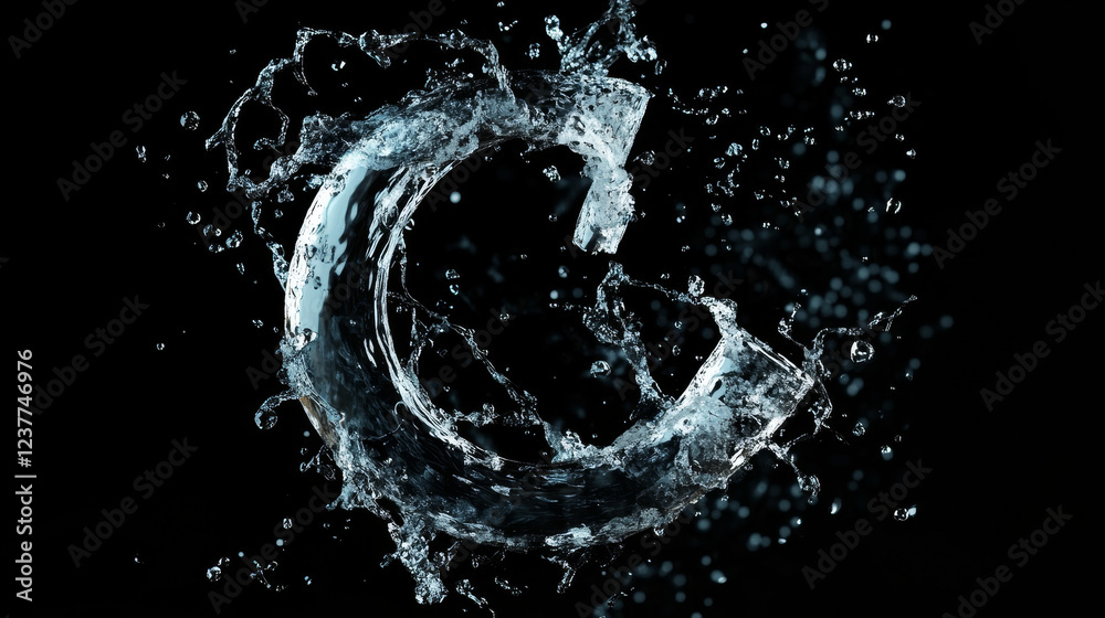 liquid water exclamation mark, featuring dynamic splash bubbles ...