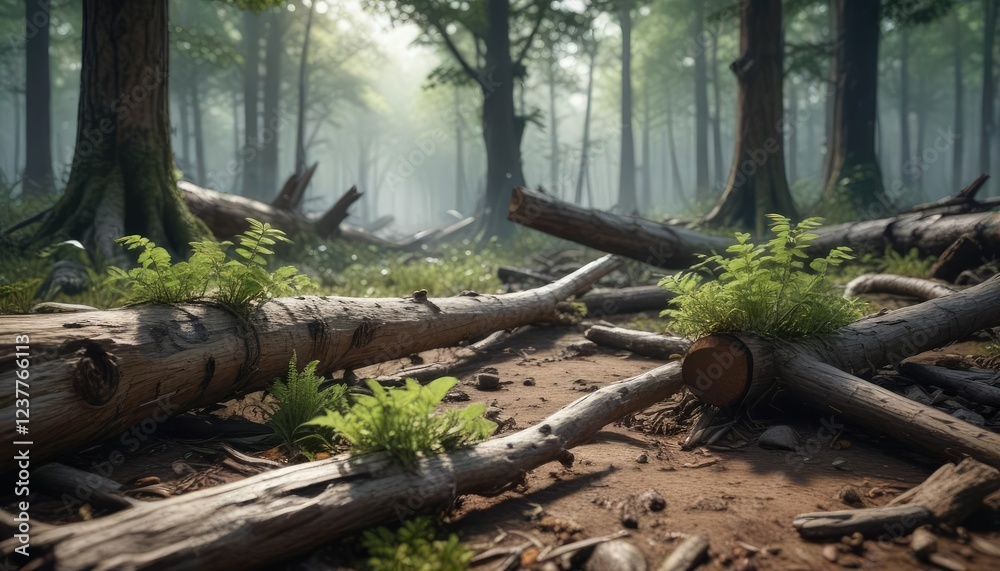 Sapling growing its first leaves and branches through the humid air ...