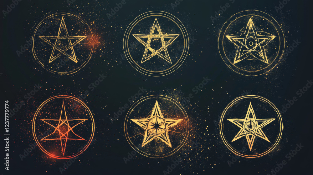 Esoteric occult pentagram, magic signs. Demon pentacle tattoo, magic ...