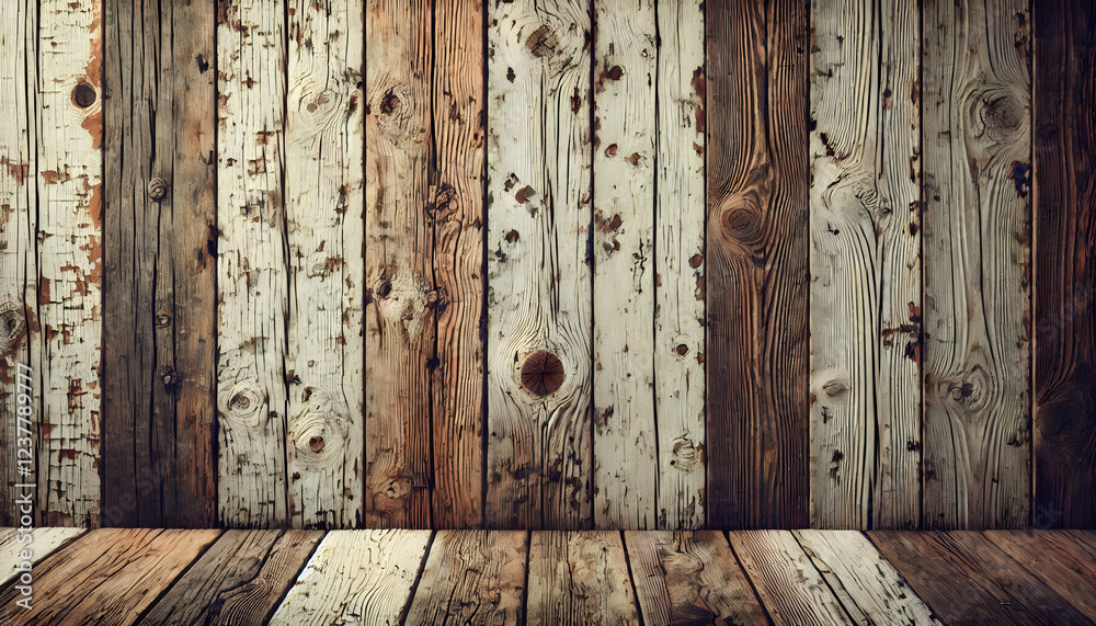 Background texture A weathered whitewashed wooden backdrop with ...