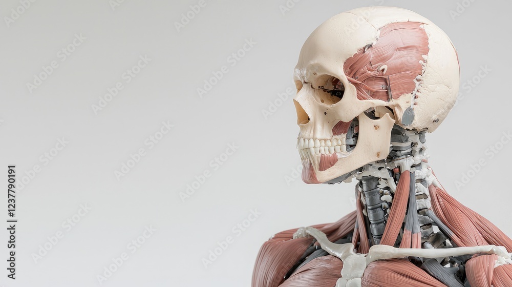 Anatomy model head and neck muscles, study guide, white background ...