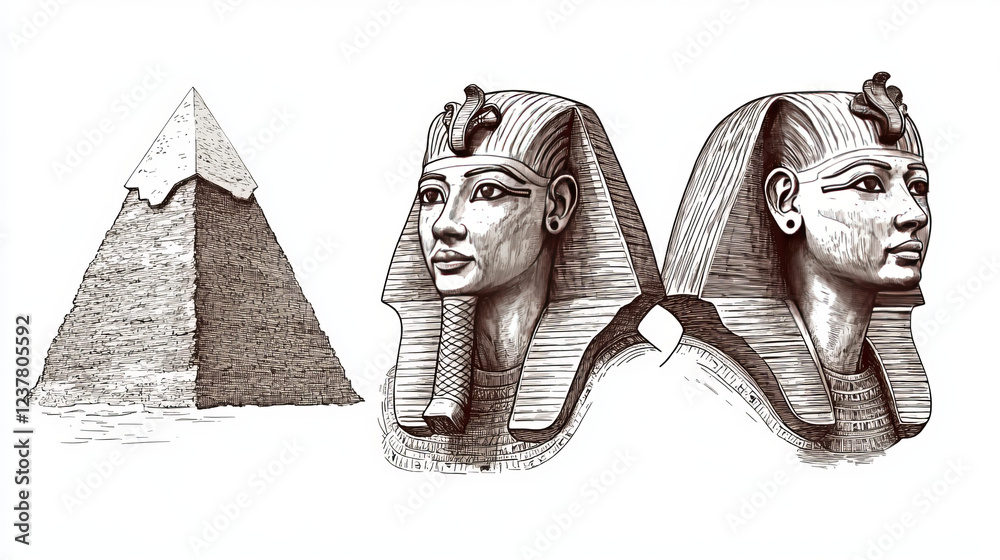 Ilustración de Stock Egypt pyramids sketch, travel landmark and ancient ...
