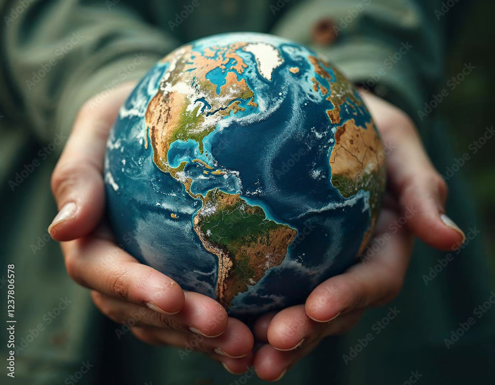 Planet earth with one half destroyed and one half preserved, earth day ...