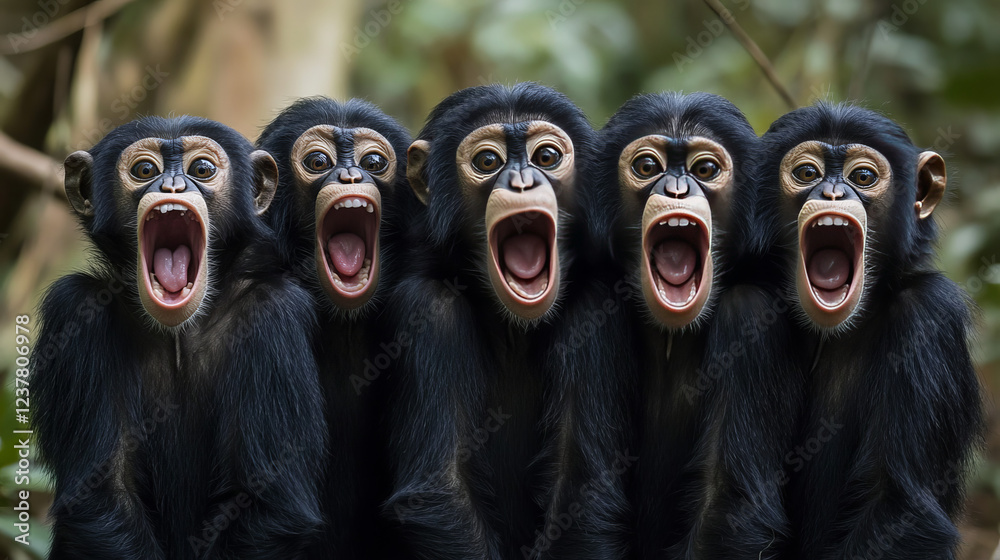 Siamang (Symphalangus syndactylus), Siamese monkey's facial expression ...