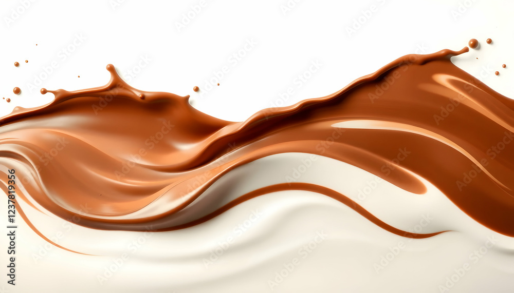 Liquid chocolate splash, creamy swirls, dynamic fluid motion, rich ...