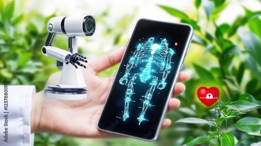 Advanced Healthcare Technology Robot and Smartphone Displaying Human ...