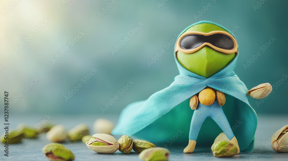 Pistachio nut in shell superhero in mask and cape isolated cartoon ...
