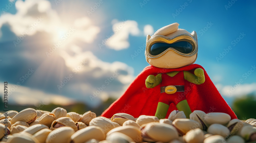 Pistachio nut in shell superhero in mask and cape isolated cartoon ...