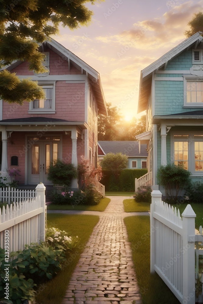 vintage retro house, 1950s neighborhood, mid-century architecture ...