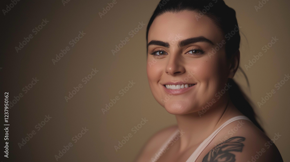 Transgender woman with butterfly tattoo confidently posing in studio ...