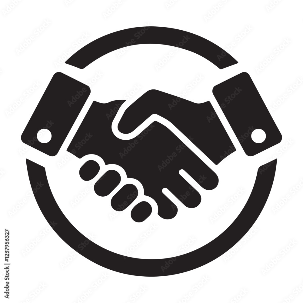 handshake icon on metal button A high-quality business icon of a handshake forming a circle ...
