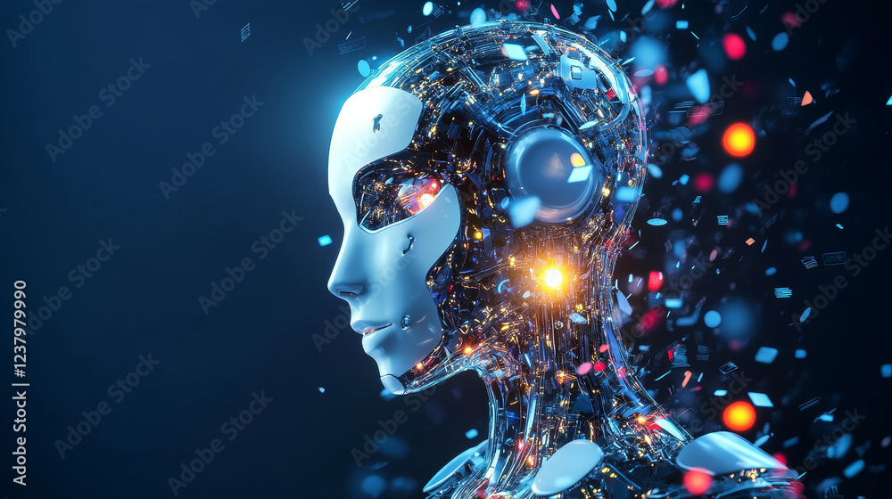 Chatbot outline icon features speech bubbles around of robot head, symbolizing automated ...