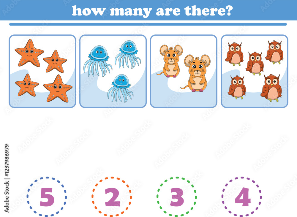 Counting game of wild animals for preschool kids. Printable. Vector ...