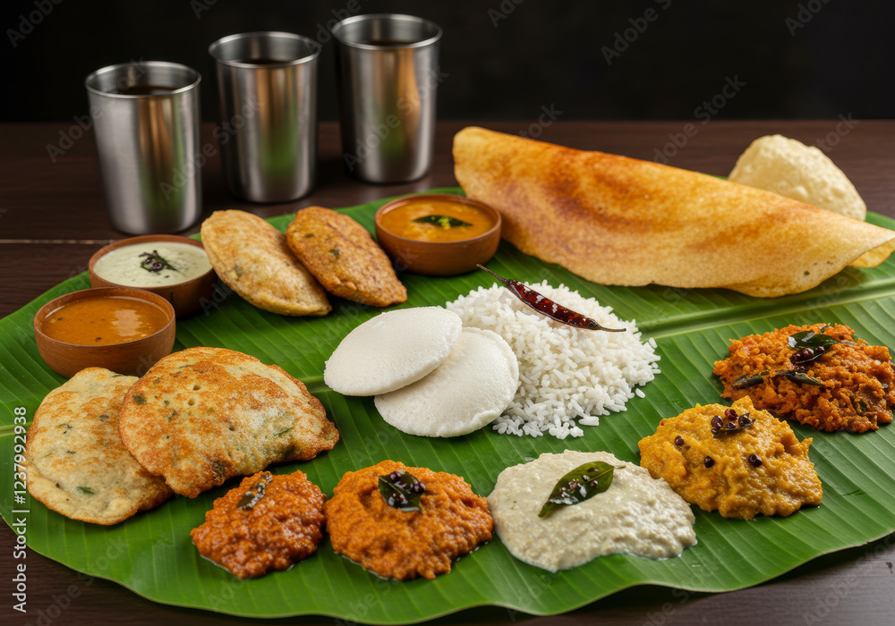 Classic South Indian Breakfast Platter with Masala Dosa, Uttapam, Idli ...