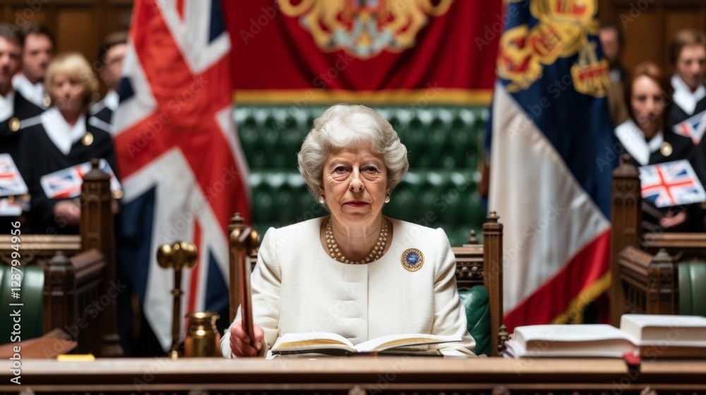 International Day of Women Judges. Elegant female judge presiding in a ...