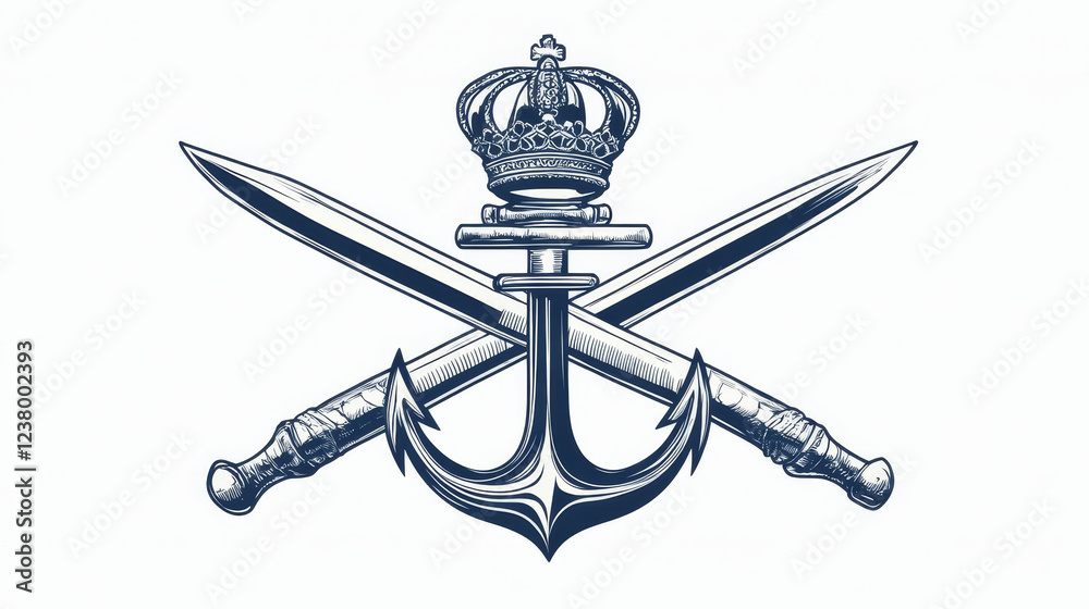 Anchor and crossed sabers icon. Military heraldic vector symbol with ...