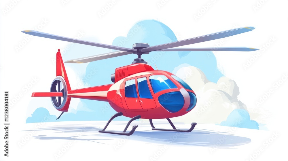 Cartoon helicopter with propellers and puffy cloud details, isolated on ...