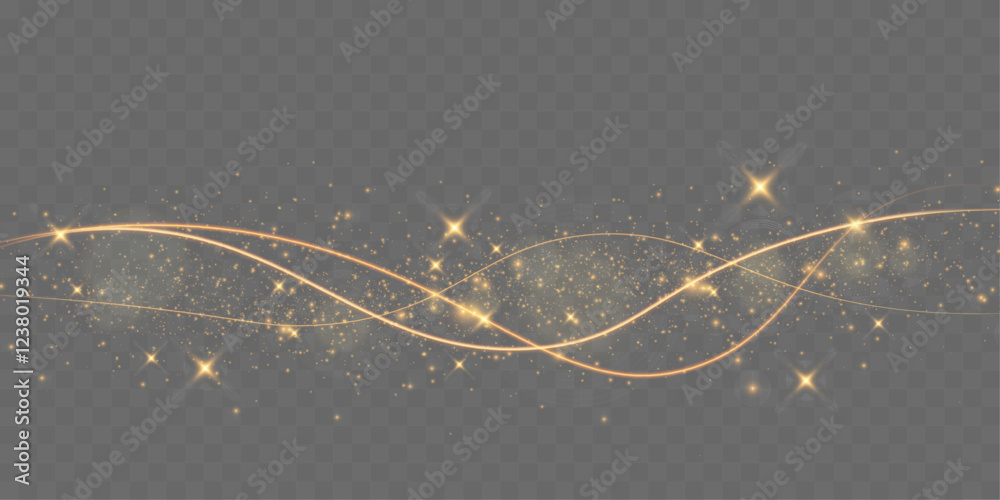 Light sparkle glitter shine glow with golden wavy light trails, glowing ...