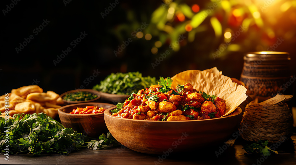 Ethiopian Doro Alicha mild chicken stew, served with injera and ...