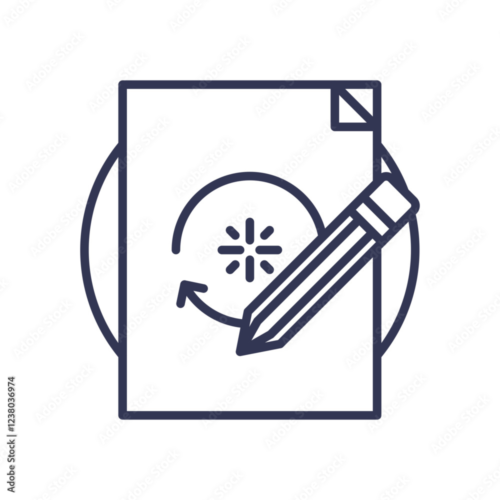 Paper and pencil with refresh symbol, representing data reset and ...