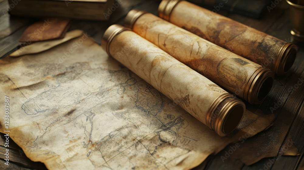 Old parchment paper scroll and ancient papyrus manuscript roll. Vector ...