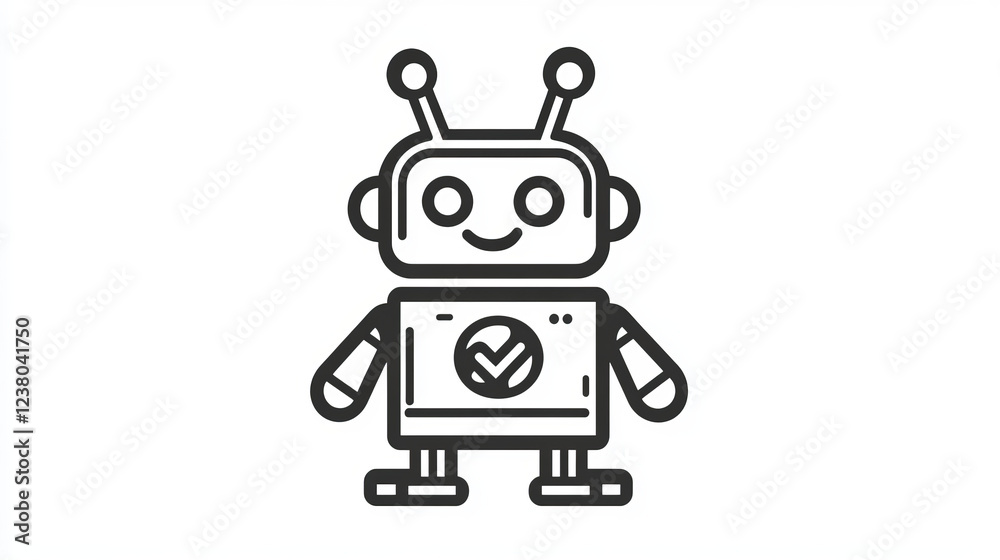 Ilustración de Stock Sci Fi retro robot outline icon. Chatbot AI android, alien cyborg humanoid ...