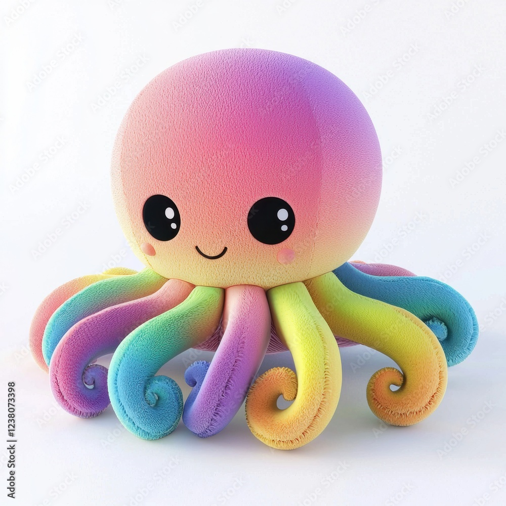 Rainbow octopus plush that can be flipped inside out for different moods, isolated on a clean ...
