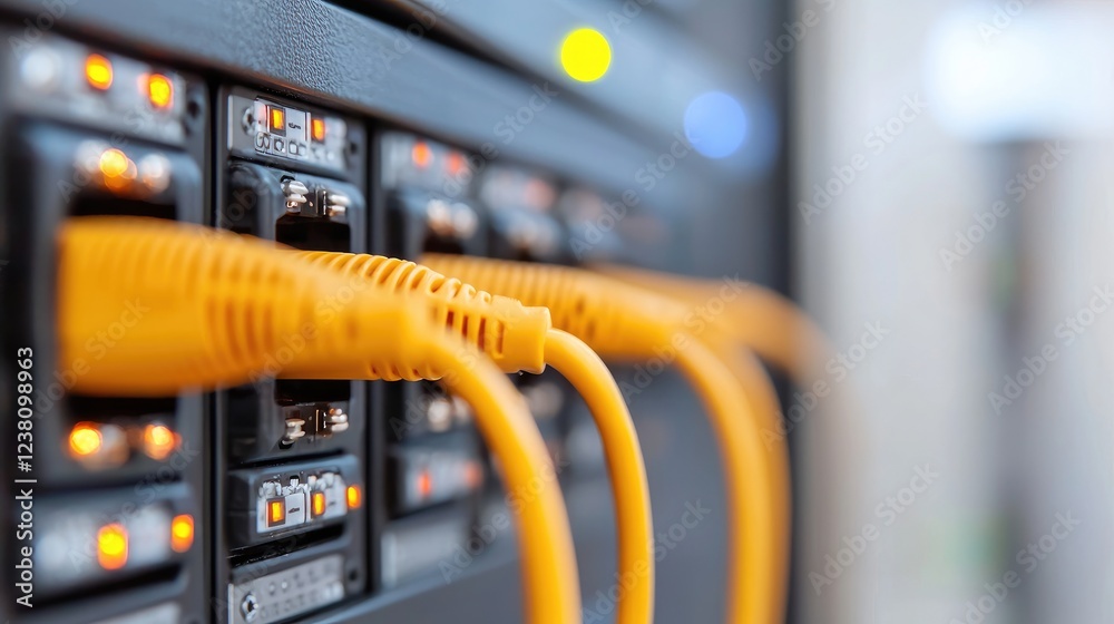 Network cables plugged into server rack, data center background Stock Illustration | Adobe Stock