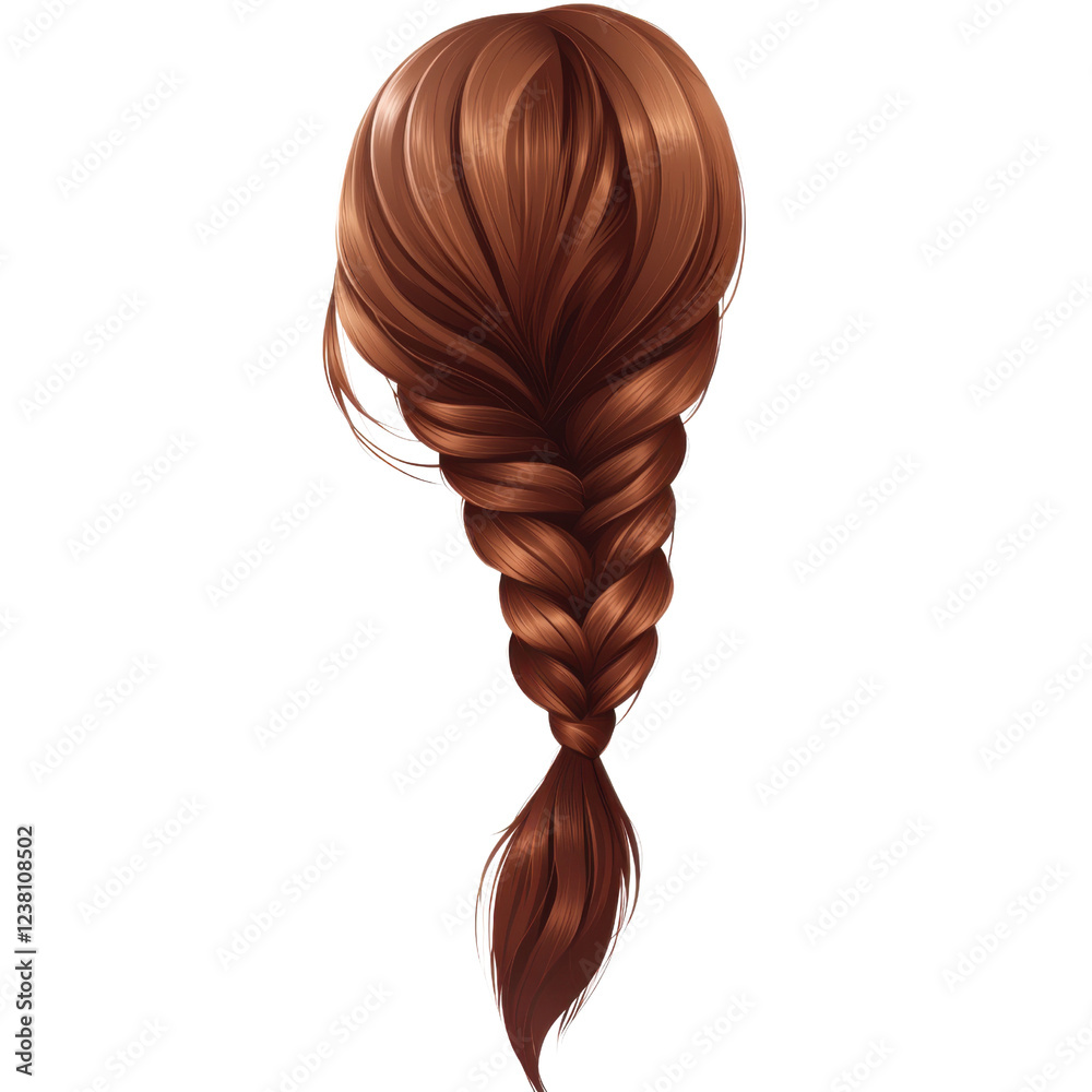 Long auburn hair in a fishtail braid on a transparent background, a ...