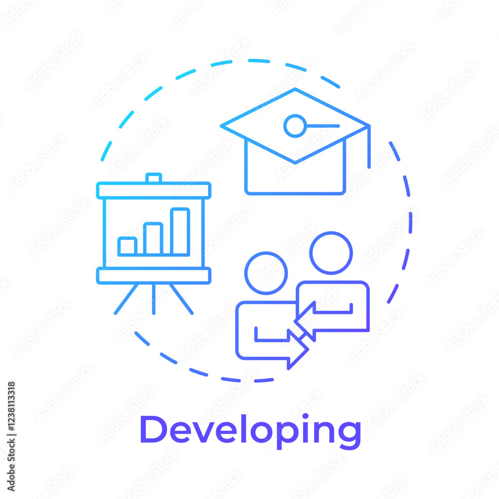 Developing blue gradient concept icon. Enhancing employee skills and ...