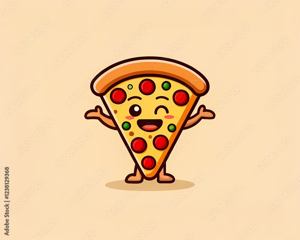 Happy pizza slice cartoon character on pastel background / Rebanada de ...