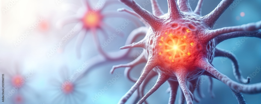 Illustration shows nerve cell damage. Inflammation affects nerve system ...