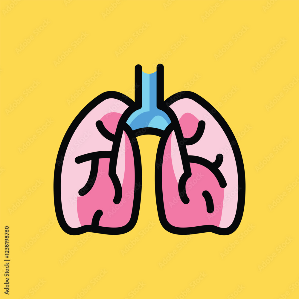 Lungs, respiratory system, human organ cartoon, doodle vector ...