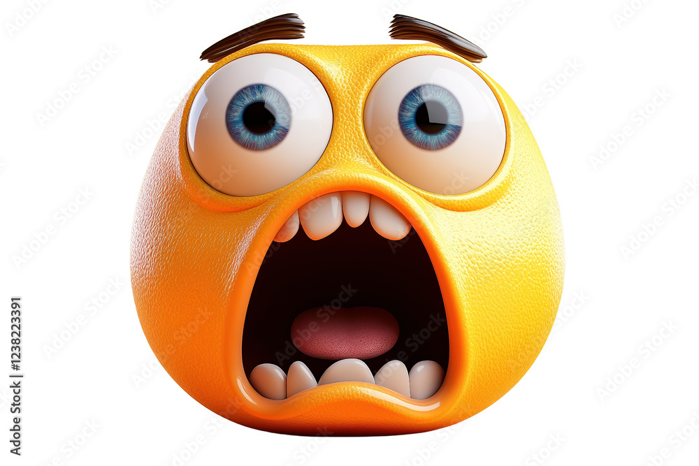 Shocked emoji with wide-open blue eyes, raised eyebrows, and open mouth ...