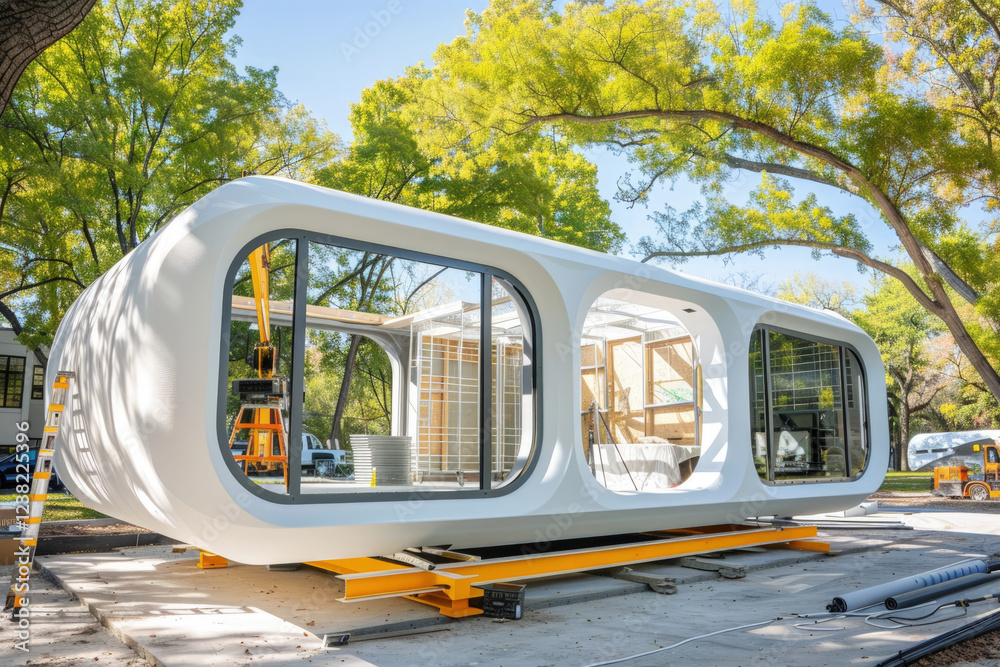 Futuristic 3D Printed Smart Home Construction Site Showcasing Advanced ...