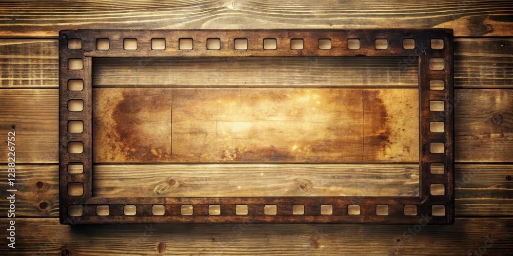 Old film frame with worn-out wooden surface and nostalgic atmosphere ...