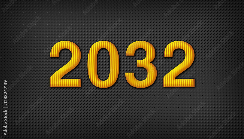2032 text Gold color on a Black background. number 2032. Happy New Year 2032 text. typography ...
