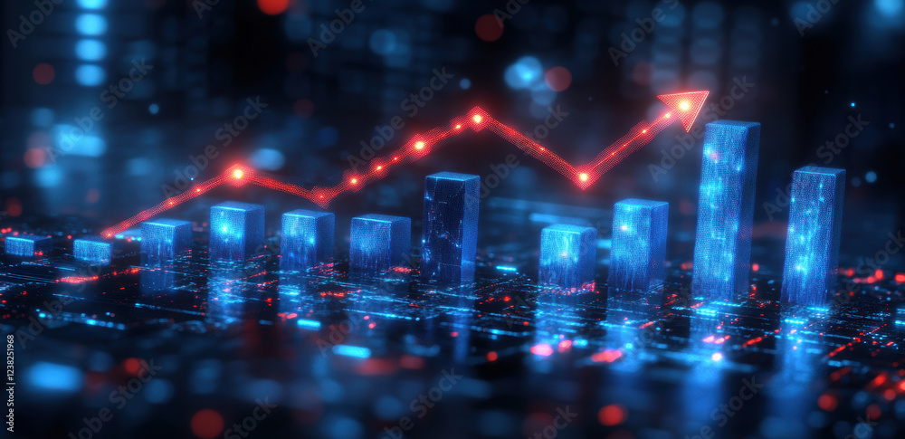Data chart with rising arrow and blue bar graph, representing growth ...