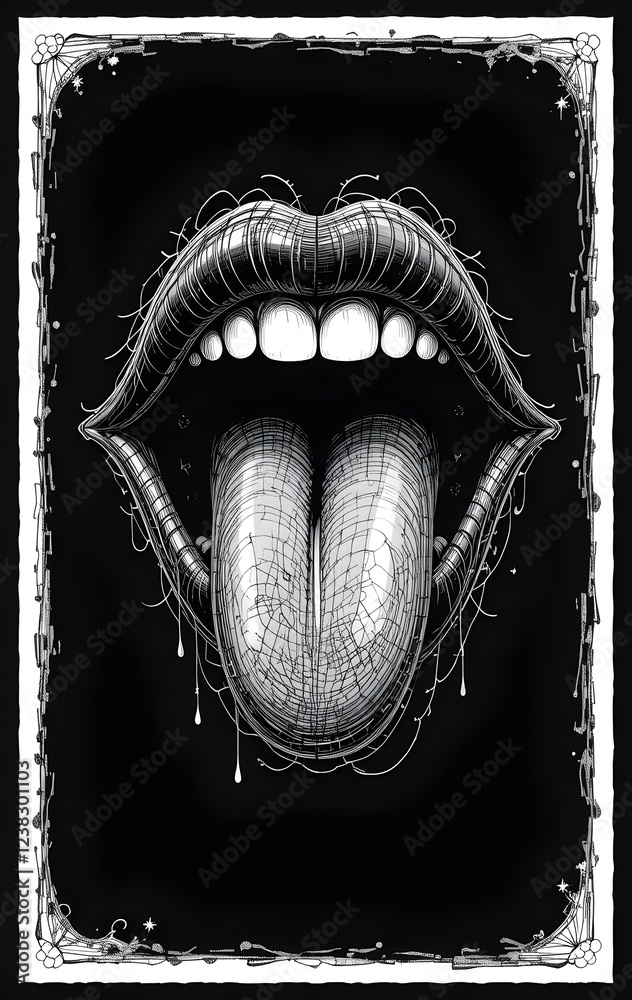 Ilustración de Stock Goth sketch of a mouth with tongue sticking out ...