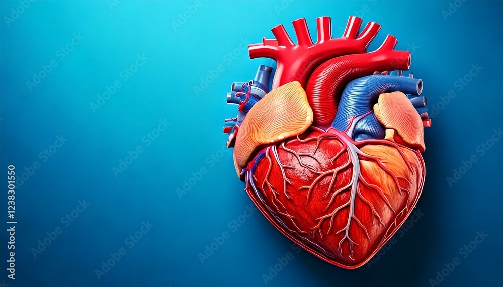 Anatomy of the human heart with labeled sections, realistic textures ...