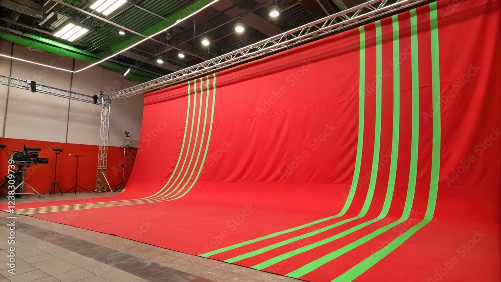Red background with green animated stripes moving horizontally ...