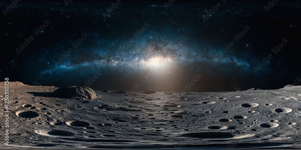 the surface of the moon in the foreground, an HDRI panorama of the ...
