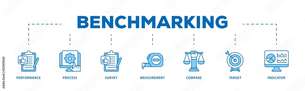 Benchmarking infographic icons flow process which consists of ...